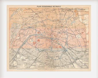 1913 Versailles, Paris France Antique Map - Etsy