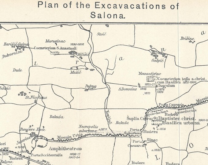 1913 Salona Croatia Vintage Map - Etsy