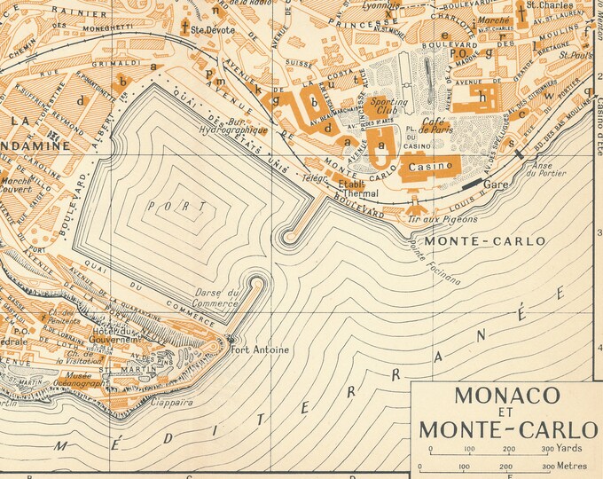 1954 Monaco & Monte Carlo Vintage Map - Etsy