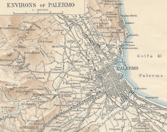 Antique 1893 Palermo Italy Map From Baedekers Guide Sicily - Etsy