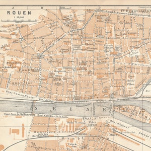 1909 Rouen France Antique Map - Etsy