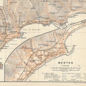 1914 Menton France Antique Map - Etsy