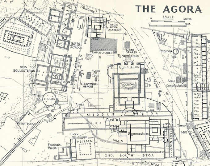 1967 Agora of Athens Greece Vintage Map - Etsy