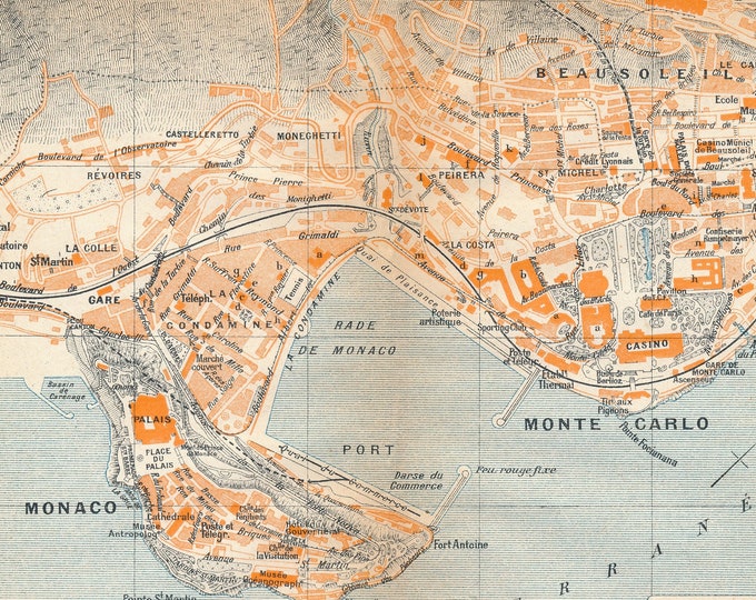 1926 Monaco & Monte Carlo Antique Map - Etsy