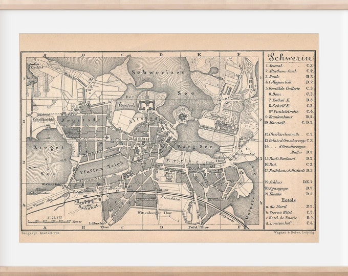 1881 Schwerin Germany Antique Map - Etsy