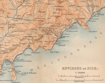 Vintage Nice France Map 1901 Old Nice La Belle French Riviera City ...
