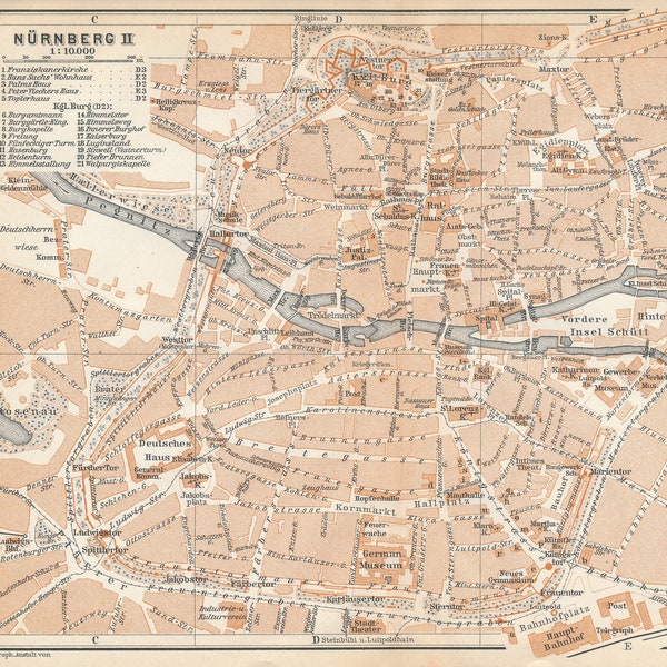 Antique Map of Nuremberg - Etsy