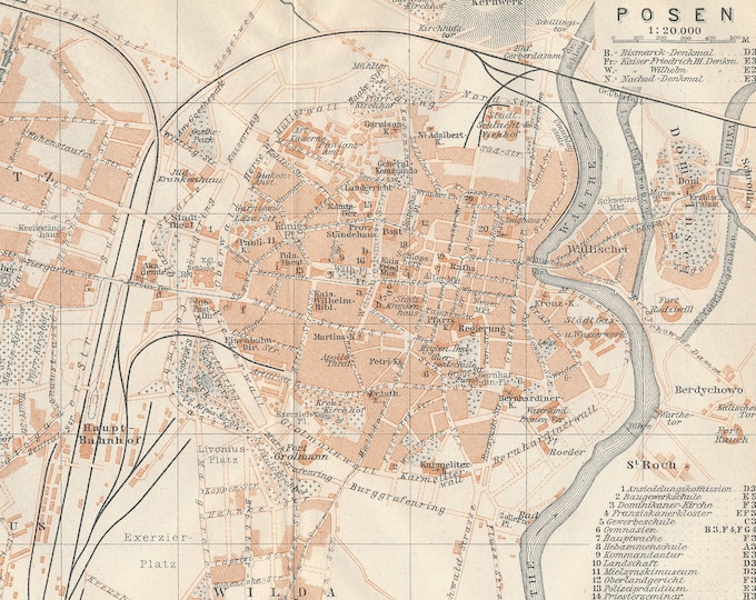 1913 Poznan Poland formerly Posen Germany Antique Map - Etsy