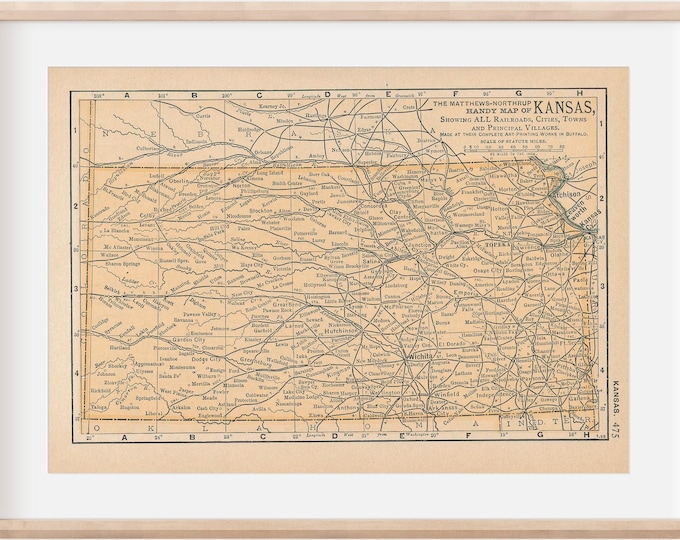 Map of Kansas, Historical Map of Kansas, Antique Map of Kansas, Old Map ...