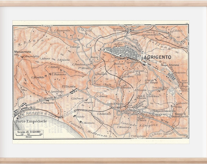 1940 Agrigento Sicily Italy Vintage Map - Etsy
