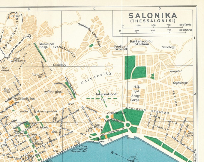 1967 Thessaloniki Greece Vintage Map - Etsy