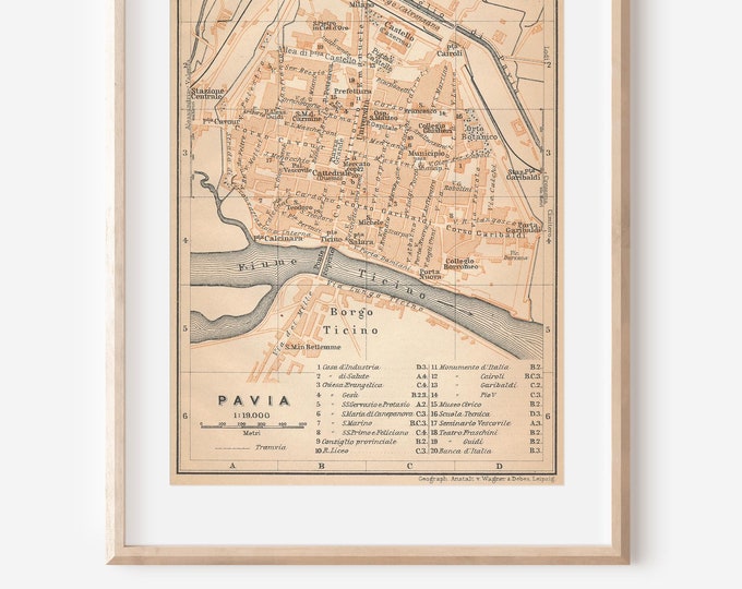 1906 Pavia Italy Antique Map - Etsy