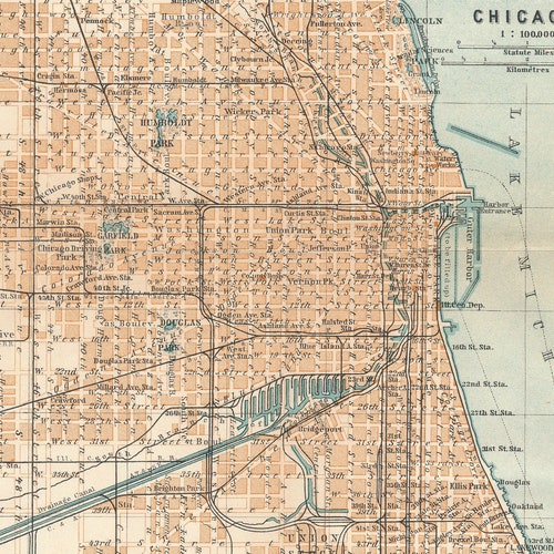 1904 Chicago Illinois Antique Map | Etsy
