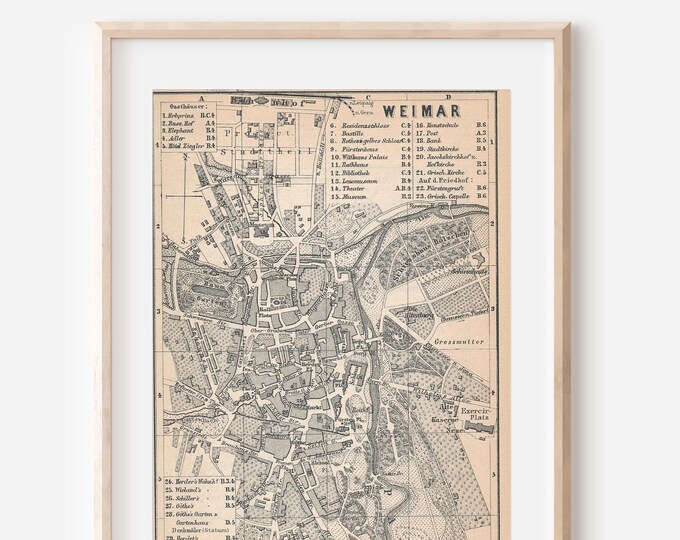 1881 Weimar Germany Antique Map - Etsy