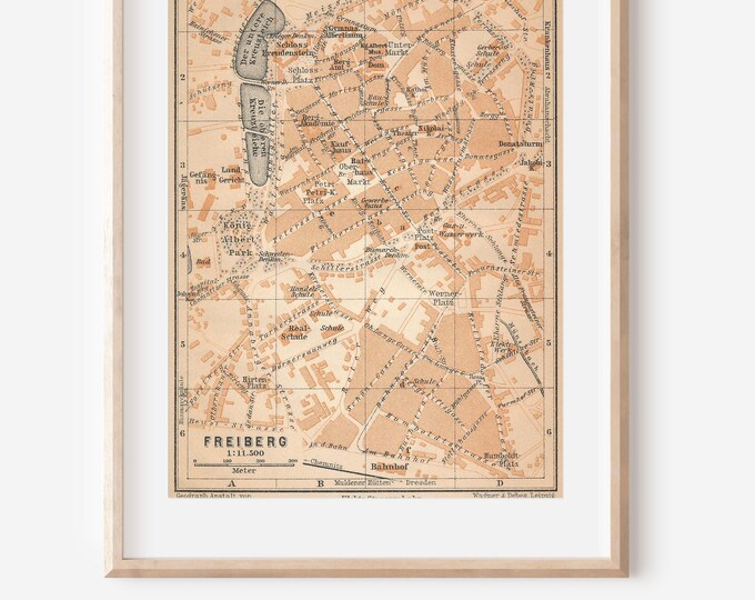 1910 Freiberg Germany Antique Map - Etsy