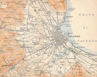Antique 1893 Palermo Italy Map From Baedekers Guide Sicily - Etsy