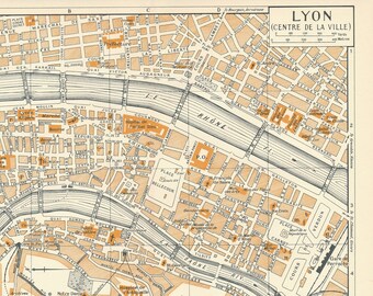 1914 Lyon France Antique Map - Etsy
