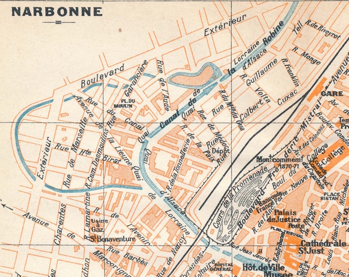 1926 Narbonne France Antique Map - Etsy