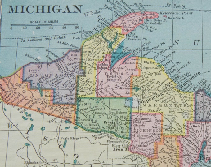 1909 Michigan & Indiana Antique Map - Etsy