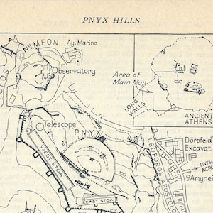 1967 Pnyx Hill Athens Greece Vintage Map - Etsy