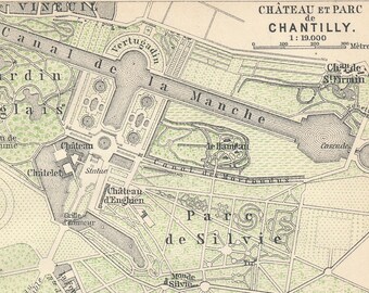 1929 Chateau De Chantilly Near Paris France Antique Map | Etsy