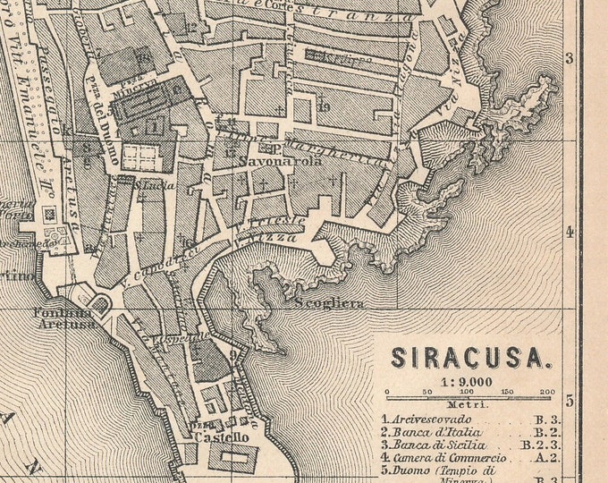 1912 Syracuse Sicily, Italy Antique Map - Etsy