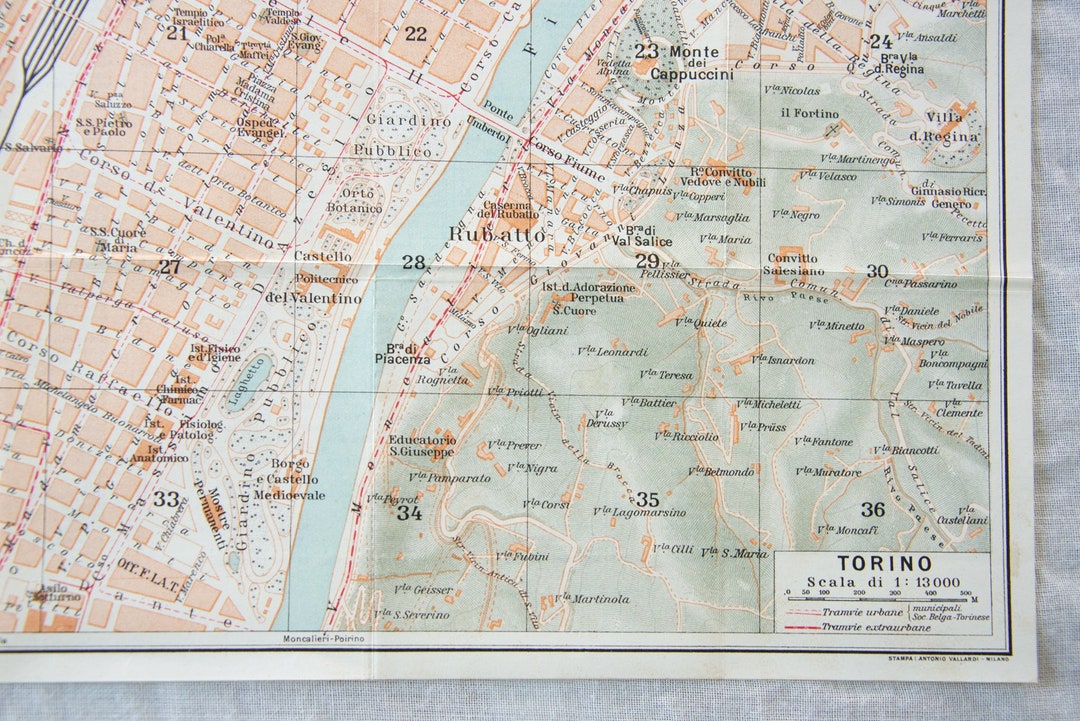 1924 Turin Italy Antique Map - Etsy