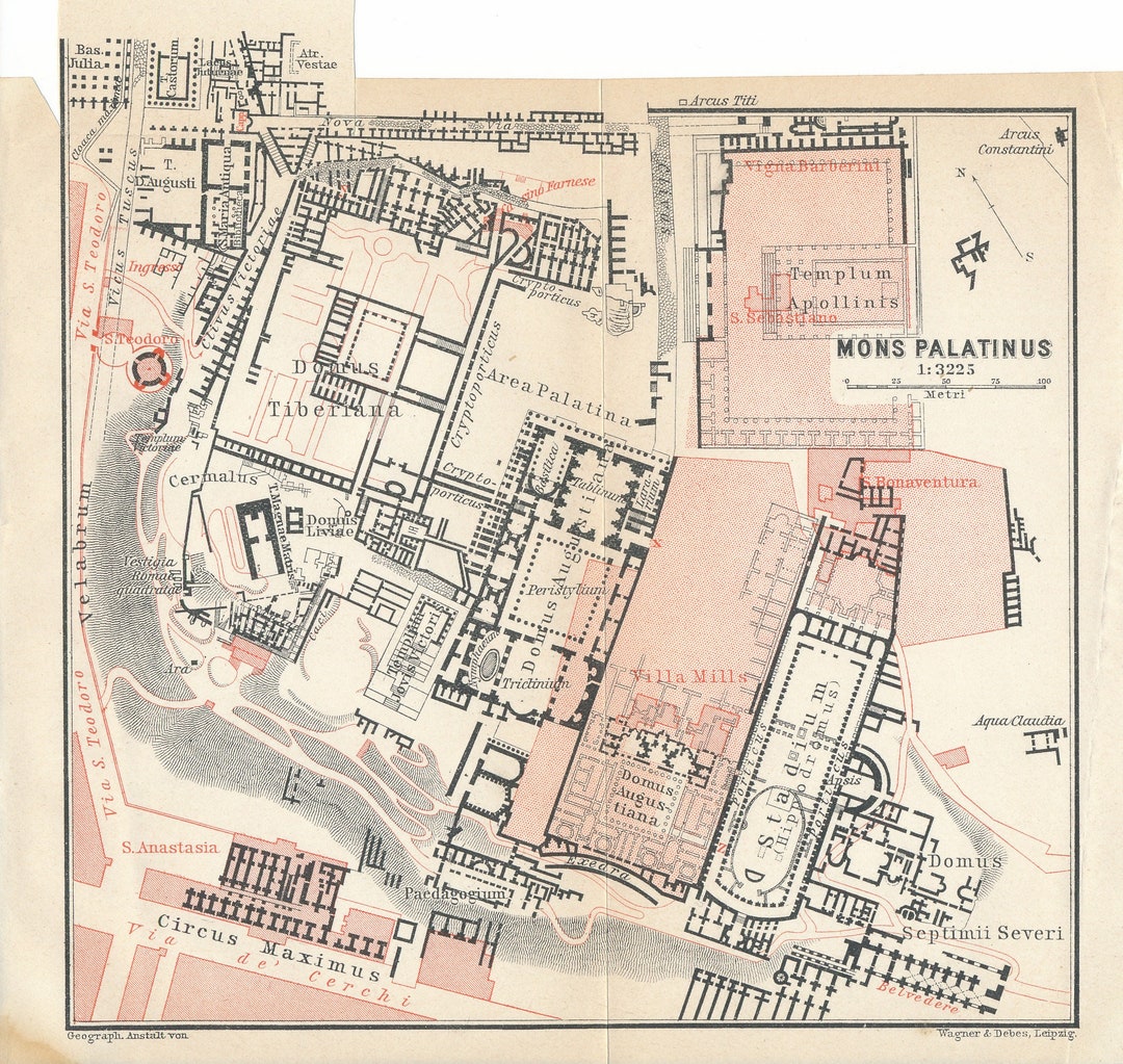 1909 Palatine Hill Rome Italy Antique Map - Etsy