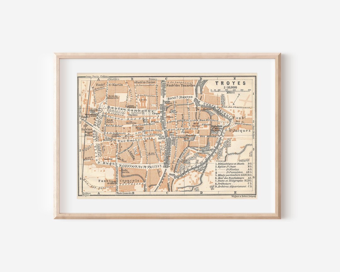 1909 Troyes France Antique Map - Etsy