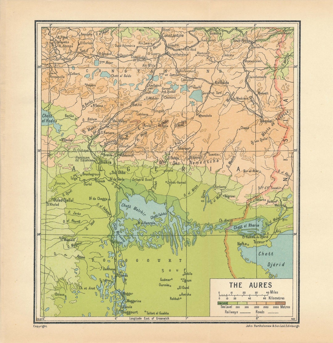 1933 Aures Mountains Algeria Antique Map - Etsy