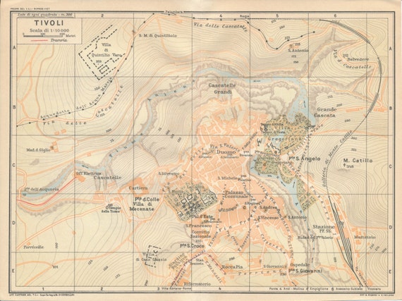 1925 Tivoli Italy Antique Map | Etsy