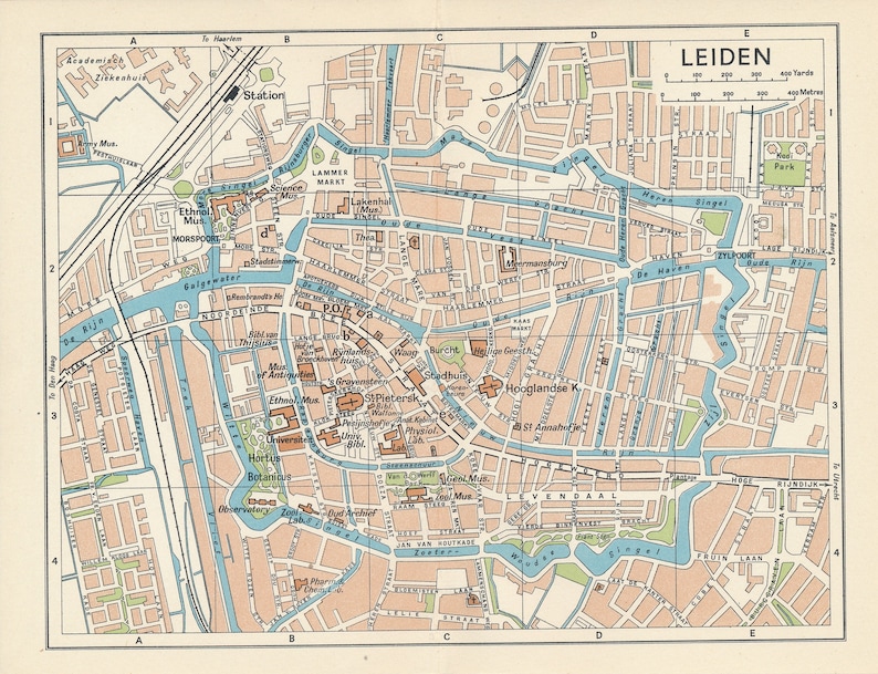 1961 Leiden Netherlands Vintage Map - Etsy