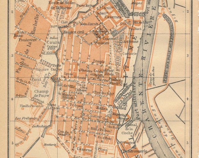 1914 Antique Map of Rochefort France - Etsy