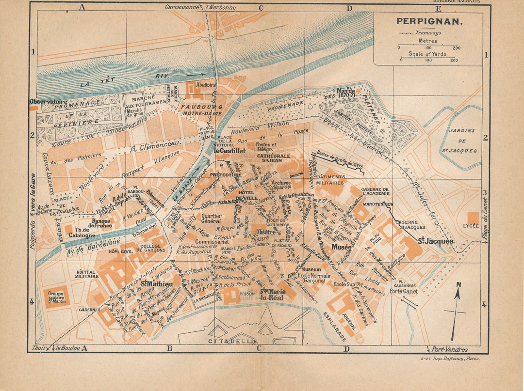 1926 Perpignan France Antique Map - Etsy