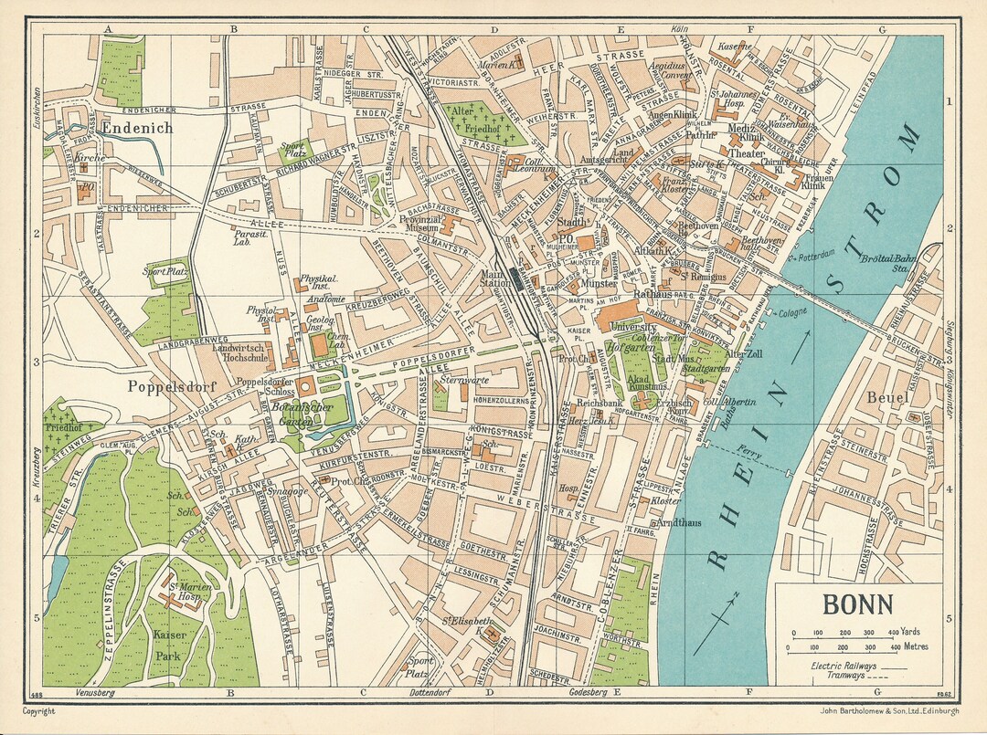1933 Bonn Germany Antique Map - Etsy