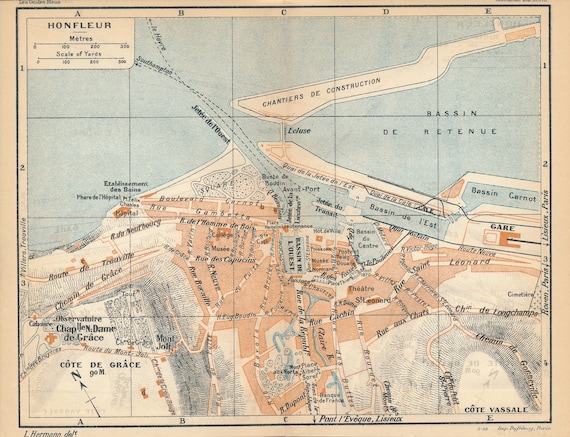 1926 Honfleur France Antique Map | Etsy