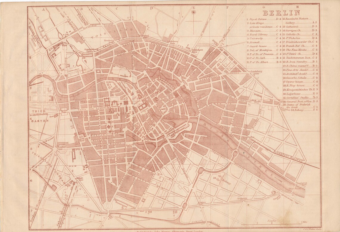 1863 Berlin Germany Antique Map - Etsy