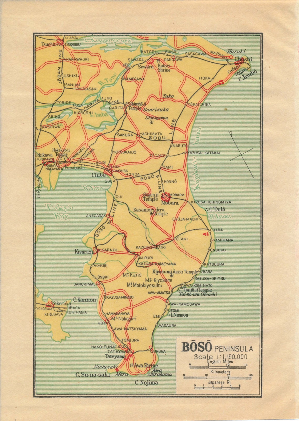 1952 Boso Peninsula Japan Antique Map | Etsy