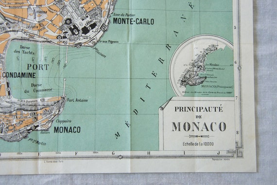 1907 Monaco & Monte Carlo Antique Map | Etsy