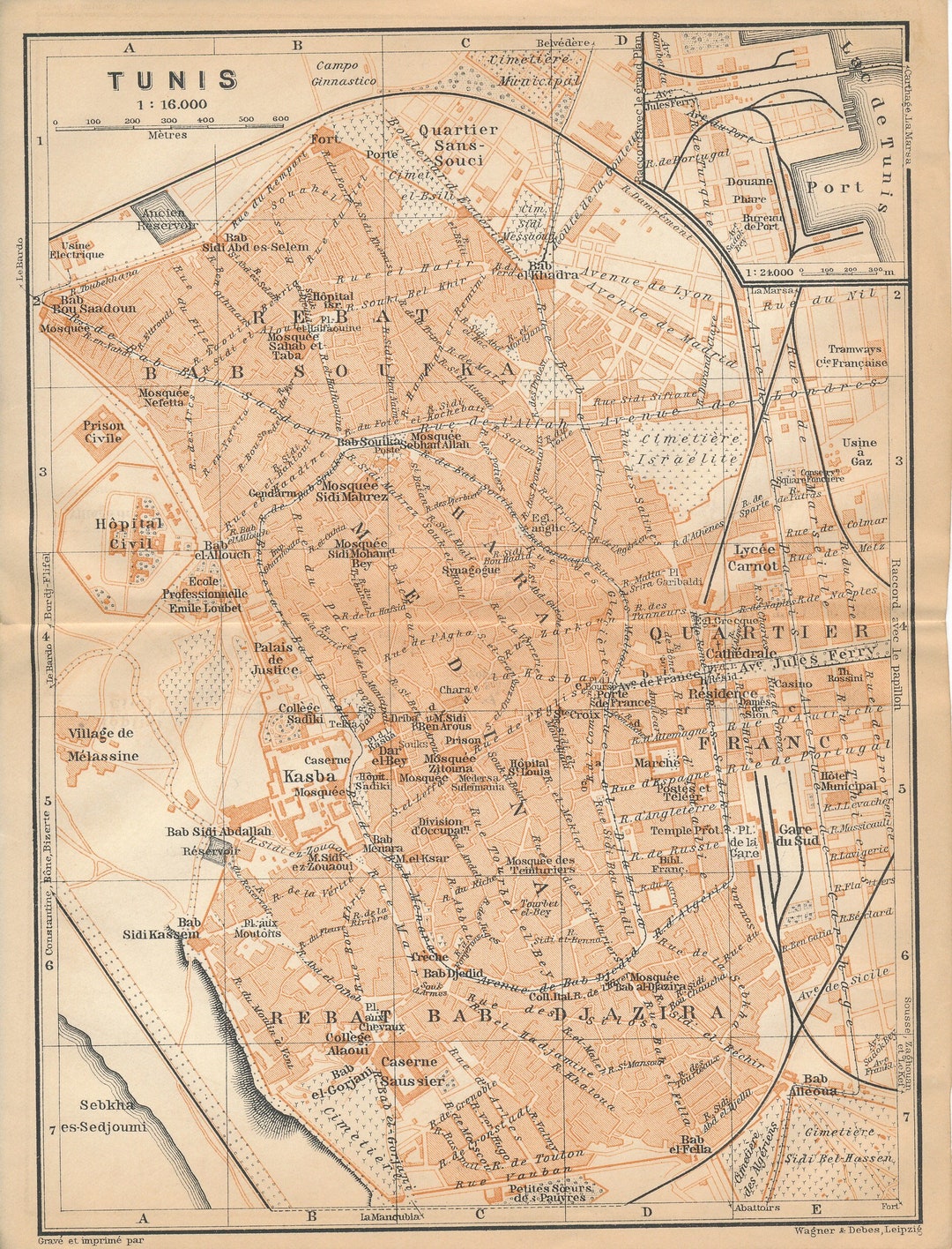 1911 Tunis Tunisia Antique Map - Etsy
