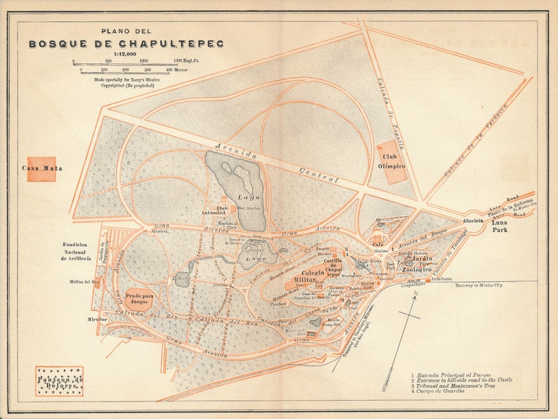 1911 Bosque De Chapultepec Ciudad de México Mapa Antiguo | Etsy