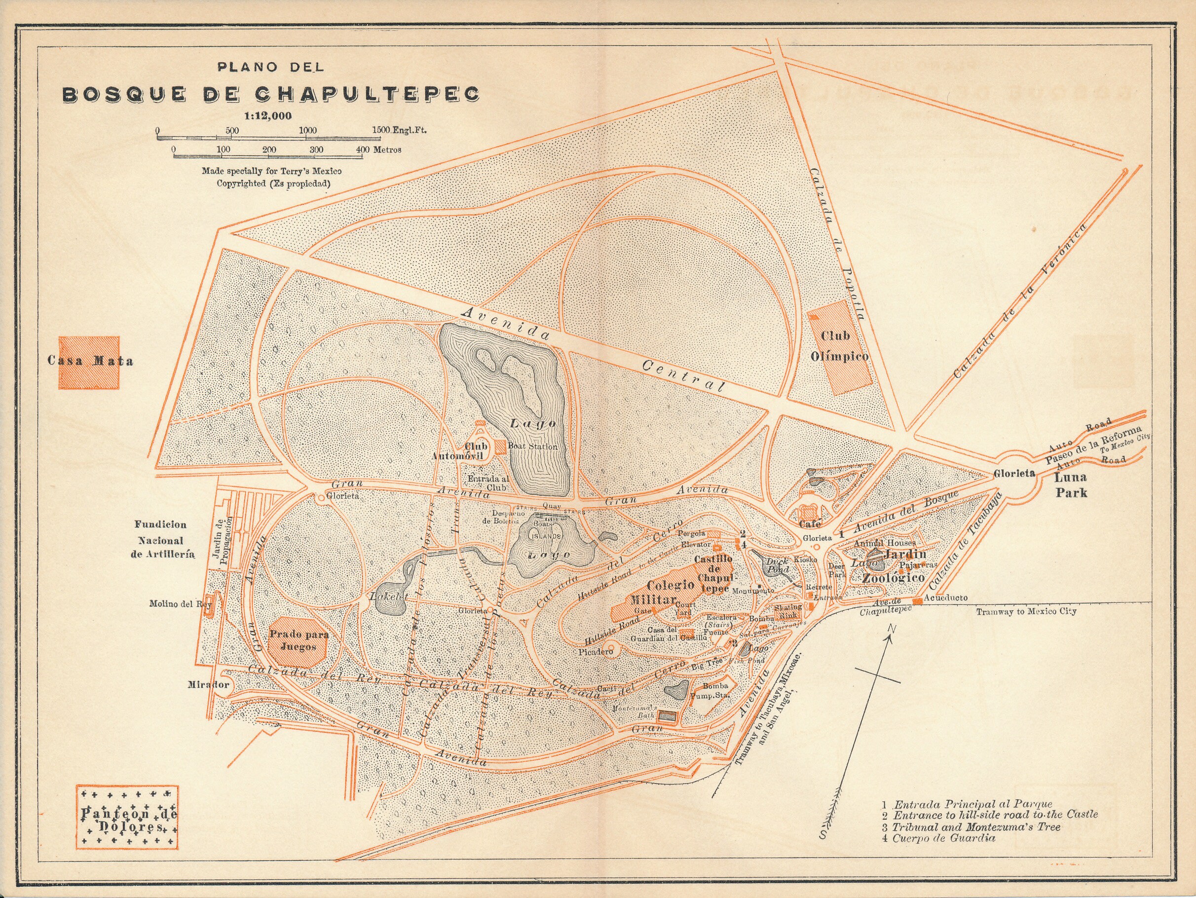 1911 Bosque De Chapultepec Ciudad de México Mapa Antiguo | Etsy