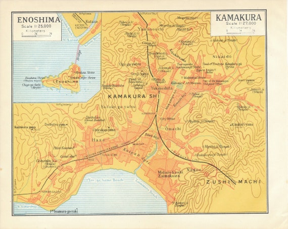 1961 Kamakura Japan Vintage Map - Etsy
