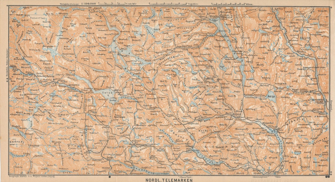 1903 Telemark Norway Antique Map - Etsy