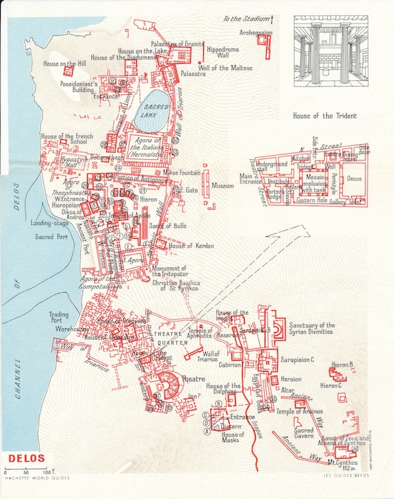 1964 Delos Greece Vintage Map - Etsy