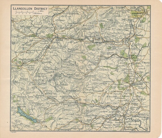 1922 Llangollen Wales United Kingdom Antique map | Etsy