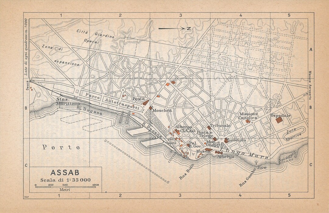 1938 Assab Eritrea Antique Map - Etsy