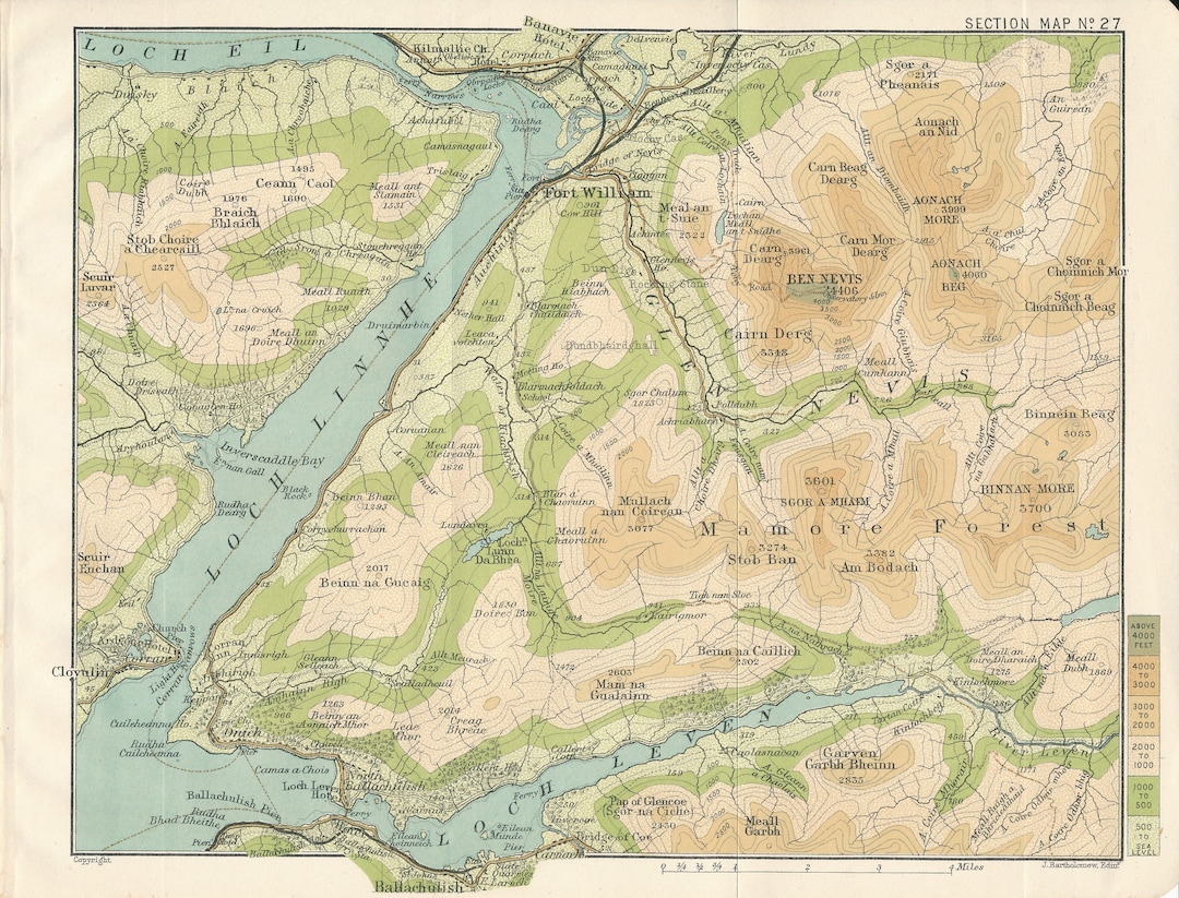 1908 Fort William & Ben Nevis Area Scotland Antique Map - Etsy