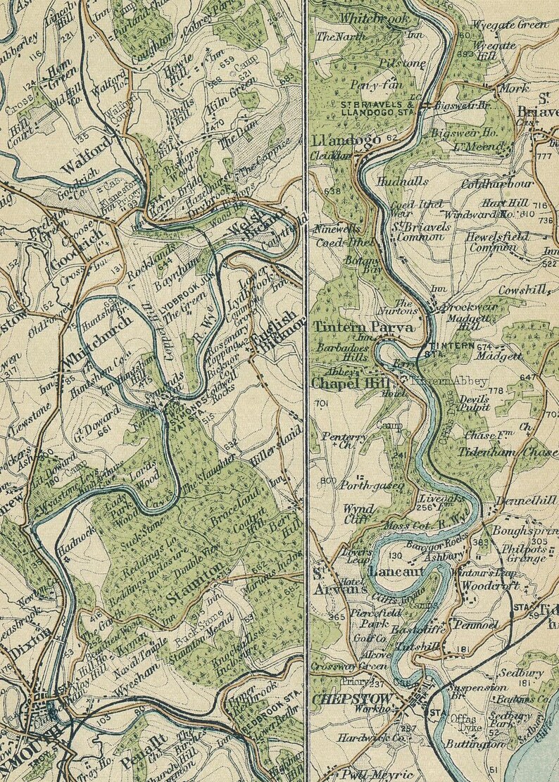 1922 Wye Valley, Wales, United Kingdom Antique Map - Etsy