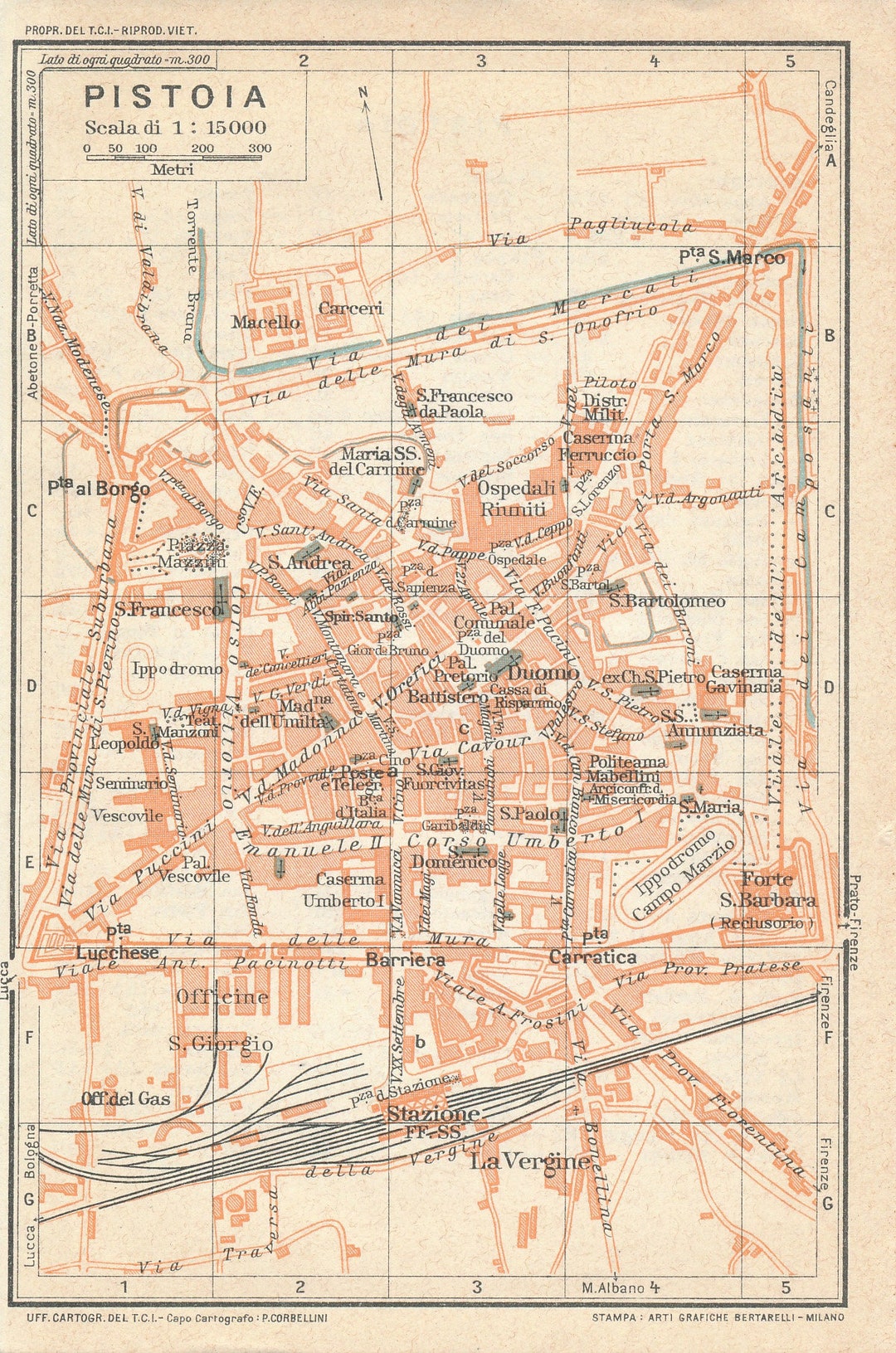 1927 Pistoia Italy Antique Map - Etsy